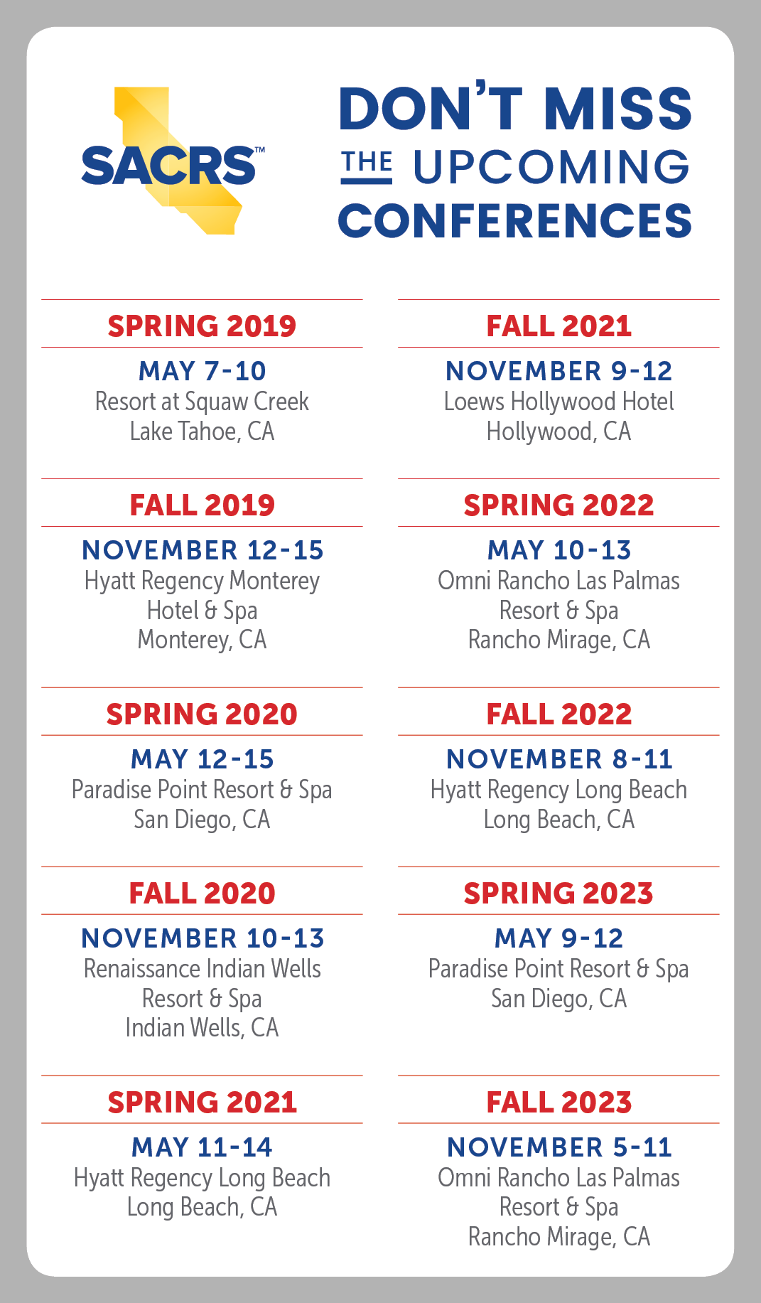 SACRS > Events > Events Calendar